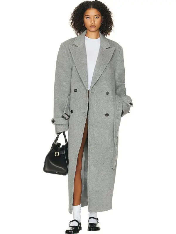 HELSA Bold Shoulder Long Coat - Grey