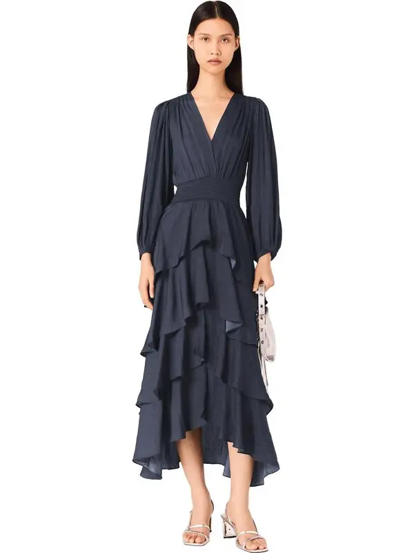 Maje Ruffled Maxi Dress - Navy