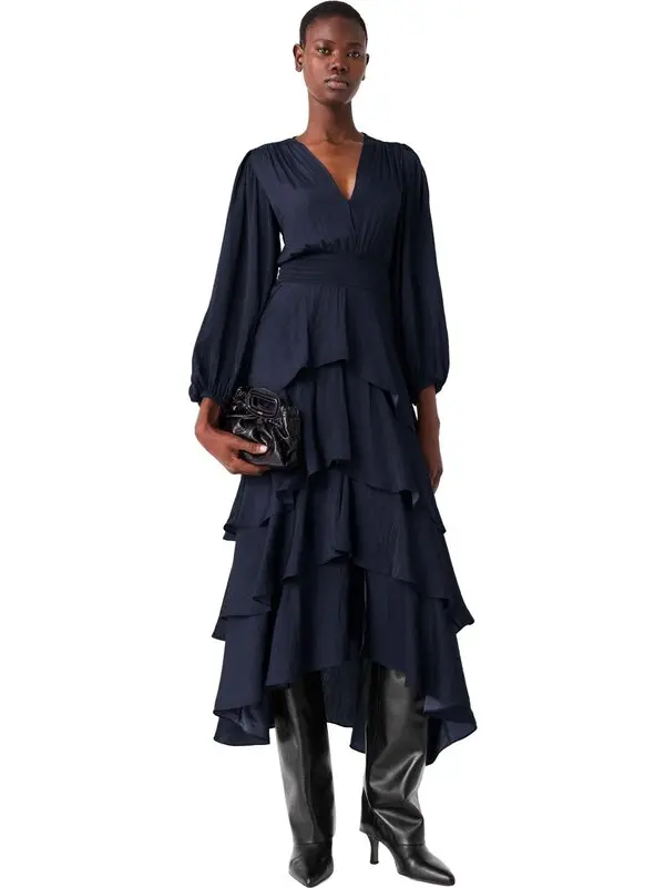 Maje Ruffled Maxi Dress - Navy