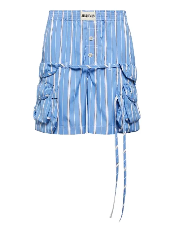 Jacquemus Le Short Trivela Striped Cotton Shorts - Blue