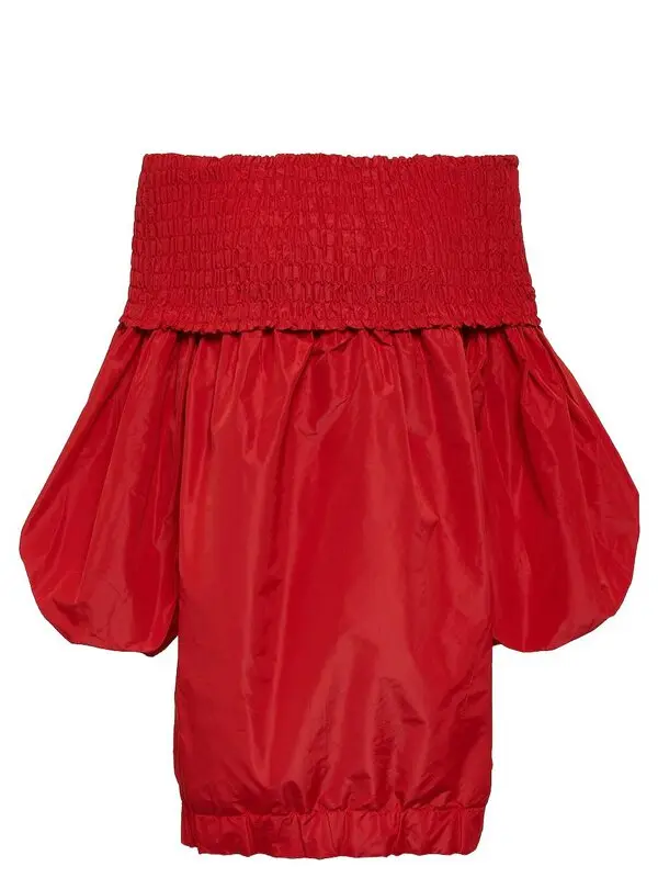 PATOU Smocked Off-shoulder Crêpe Minidress - Red