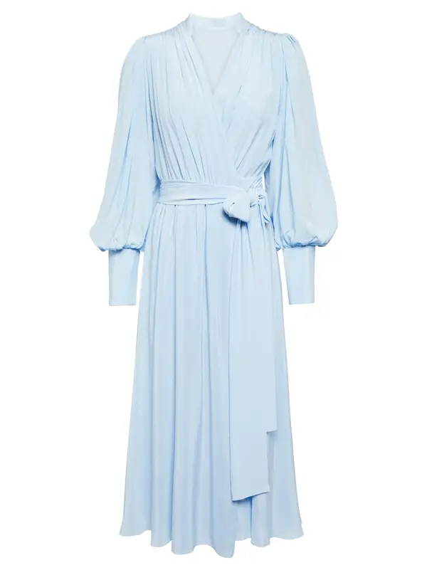 Costarellos Draped Silk Midi Dress - Blue