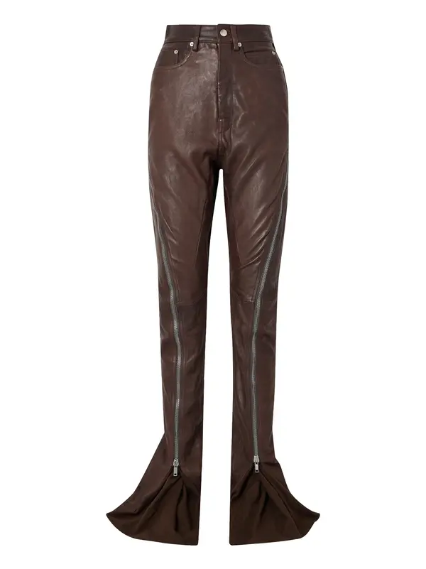 Rick Owens Bolan Banana Flared Leather Pants - Brown
