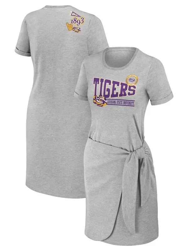 WEAR BY ERIN ANDREWS Lsu Tigers Knotted T-shirt Dress - Heather Gray