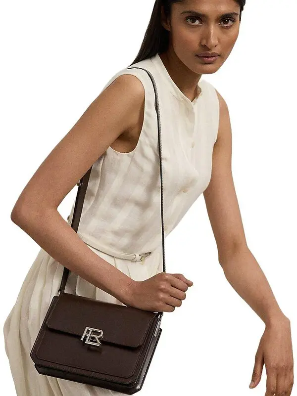 Ralph Lauren Rl 888 Box Calfskin Crossbody - Mocha