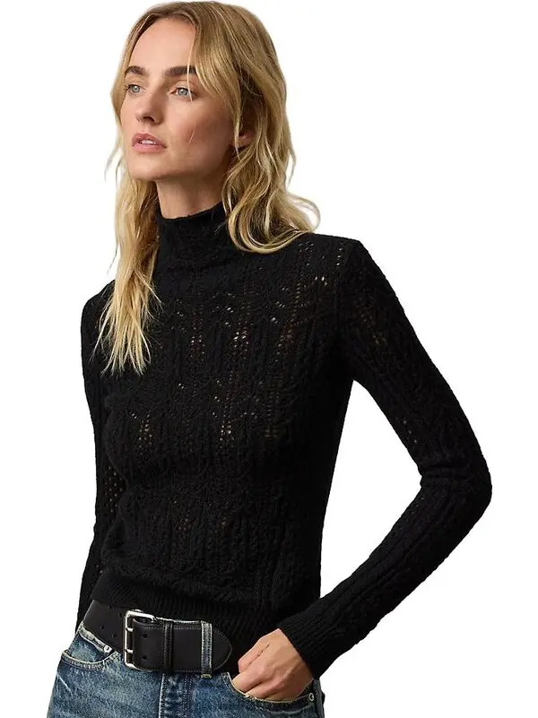 Ralph Lauren Cashmere Pointelle Funnelneck Sweater - Black