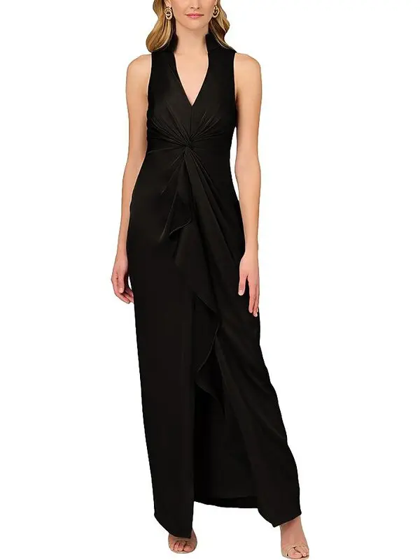Aidan Mattox Gathered Front Gown - Black