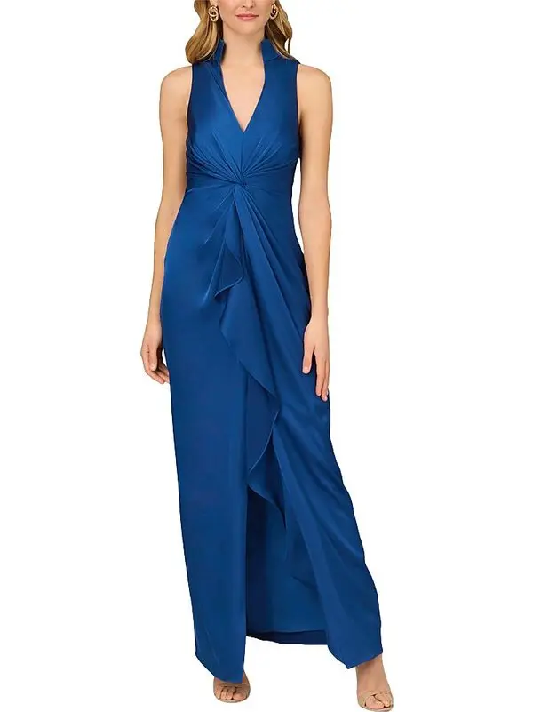 Aidan Mattox Gathered Front Gown - Deep Ocean