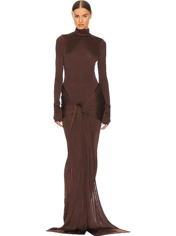 HELSA Slinky Jersey Sarong Maxi Dress - Chocolate Brown