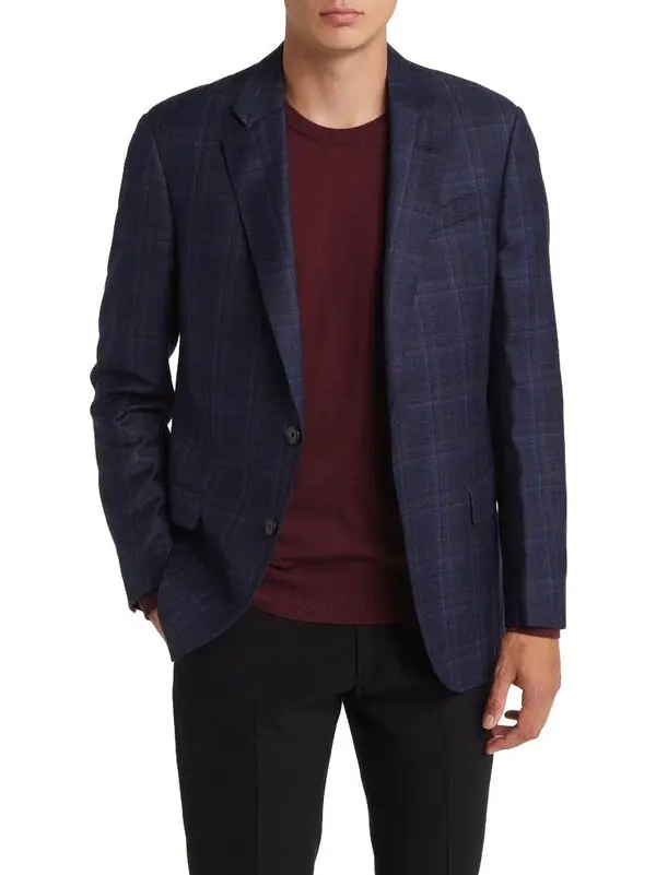 Emporio Armani Plaid Virgin Wool Blazer - Solid Medium Blue