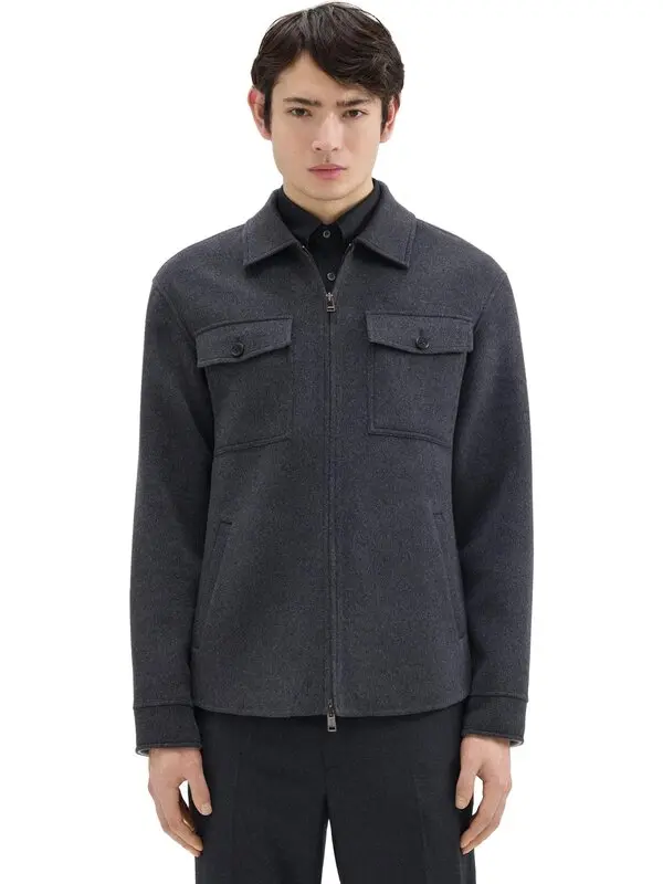 Theory Shirt Jacket In Double-face Wool-cashmere - Dark Charcoal Melange