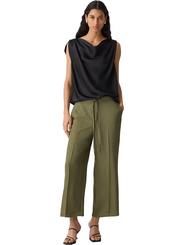 Theory Cropped Wide-leg Pant In Washed Twill - Forest Moss
