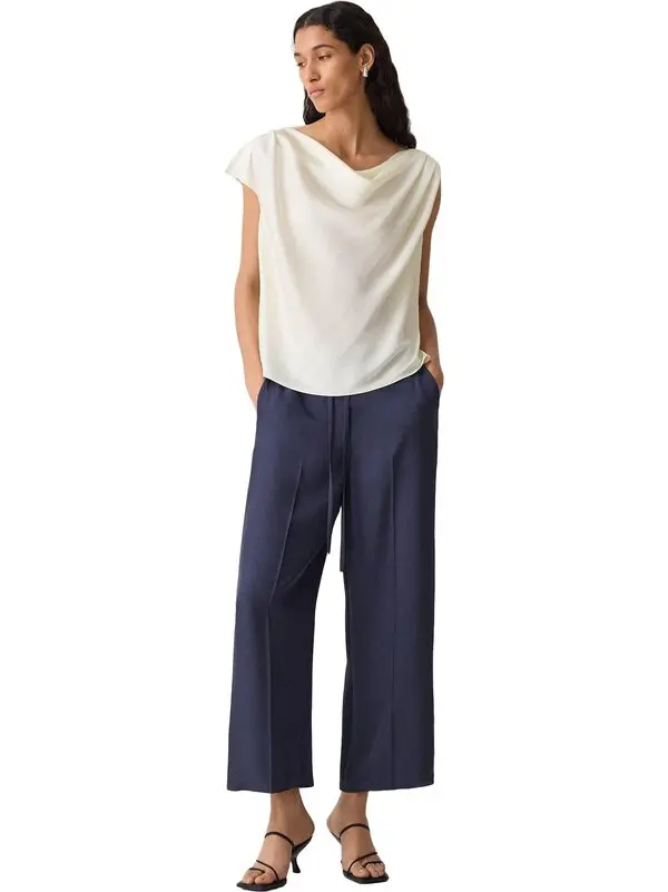 Theory Cropped Wide-leg Pant In Washed Twill - Nocturne Navy