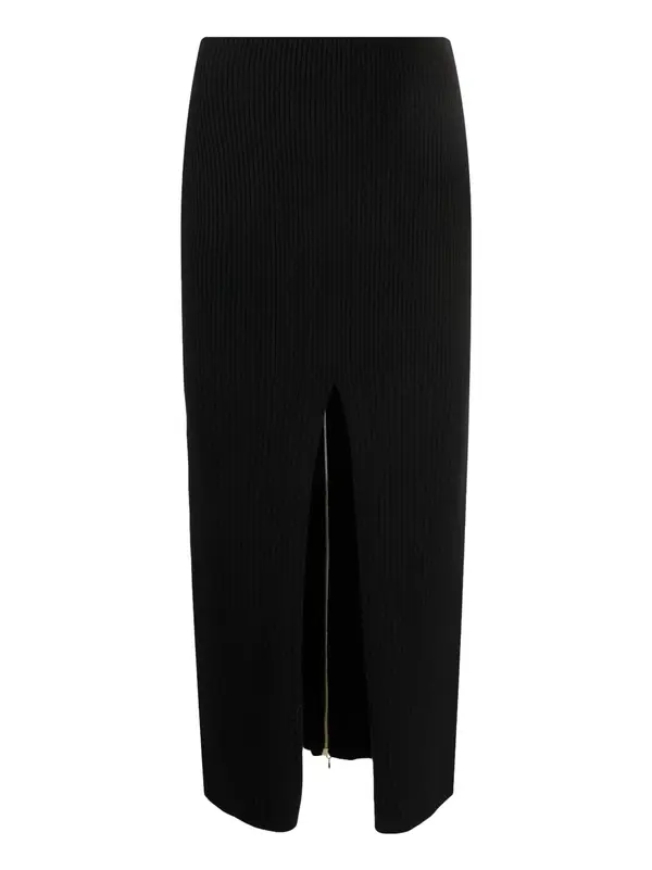 Patou Front-slit Ribbed-knit Midi Skirt - Black