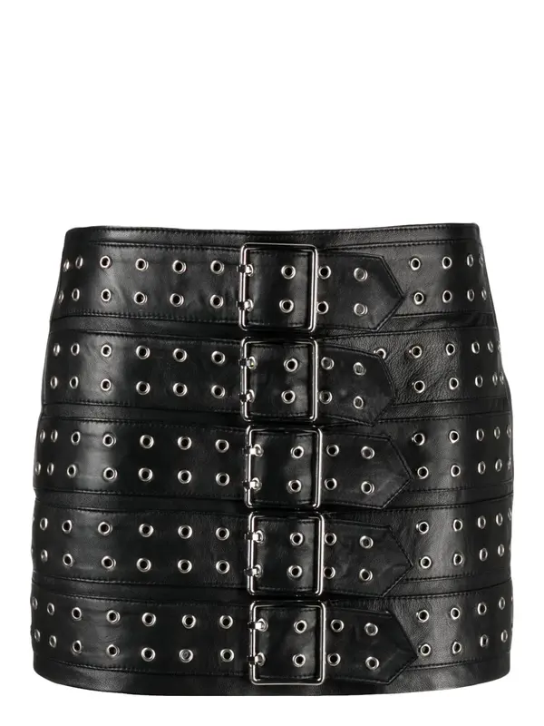 MANOKHI Belted Leather Miniskirt - Black