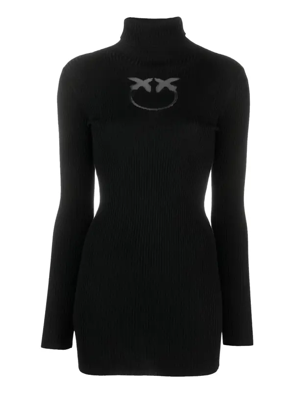 Pinko Intarsia-knit Logo Roll-neck Jumper - Black