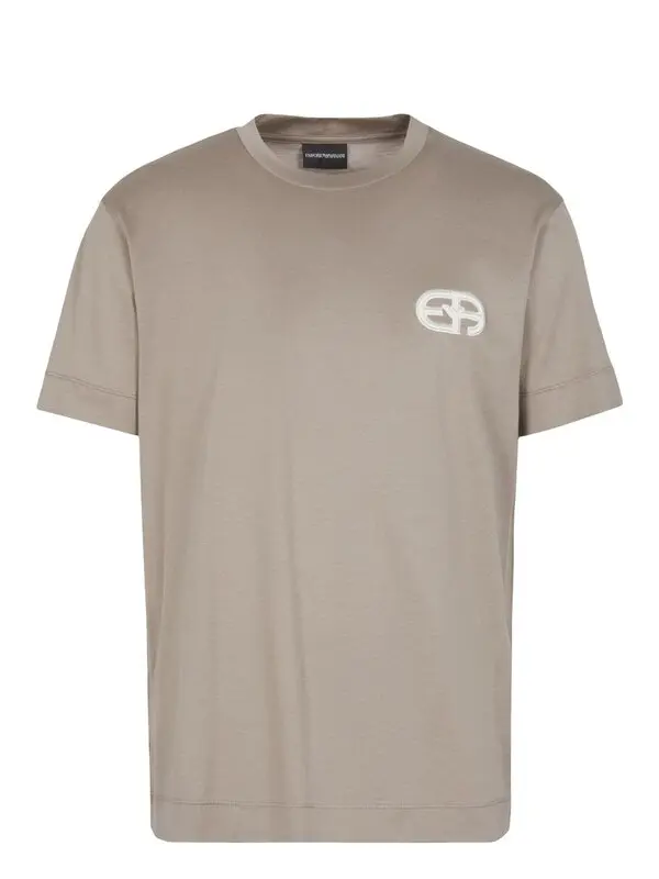 Emporio Armani Logo-embroidered Crew-neck T-shirt - Neutrals