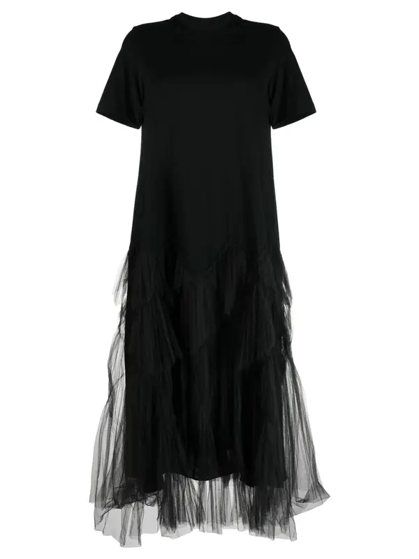 JNBY Tulle-panel Cotton Midi Dress - Black