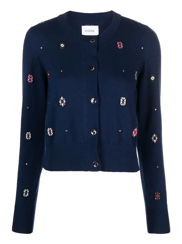 BARRIE Intarsia-knit Round-neck Cardigan - Blue