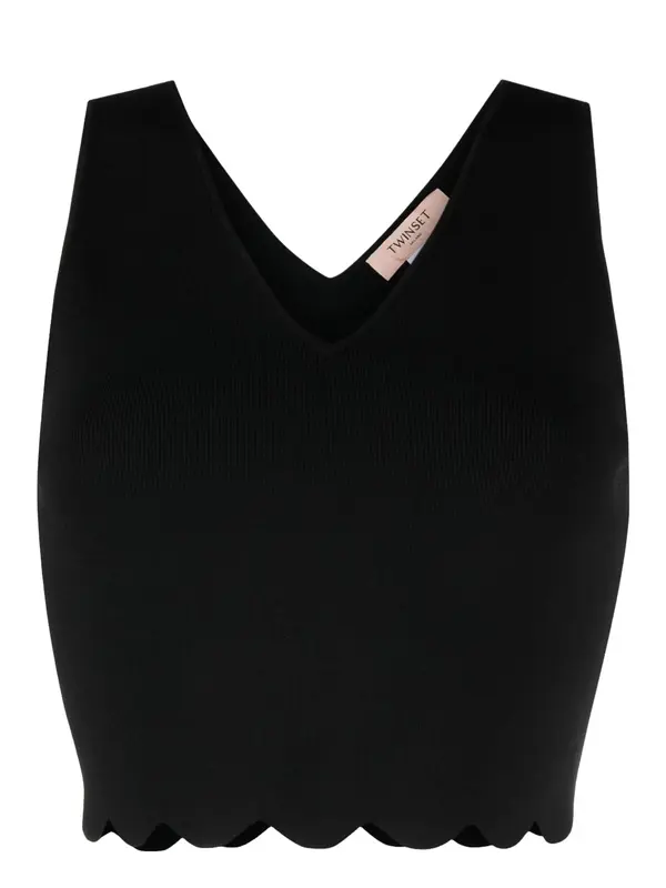 TWINSET Cropped V-neck Top - Black