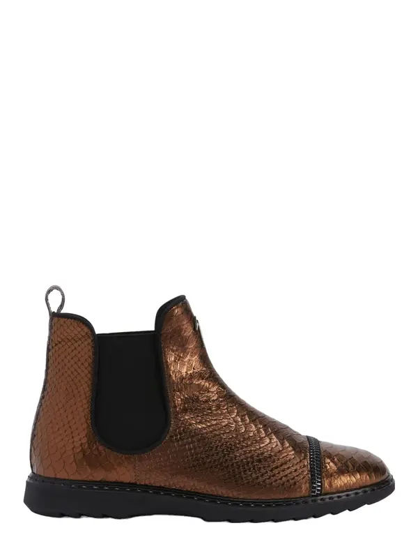 GIUSEPPE ZANOTTI Embossed Croc Effect Ankle Boots - Brown