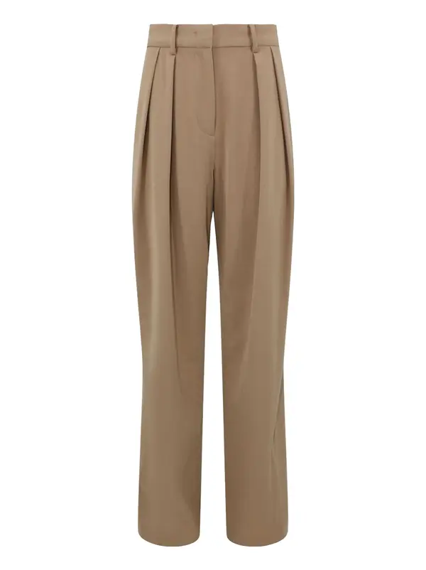 Staud Luisa Pleated Wide-leg Trousers - Brown