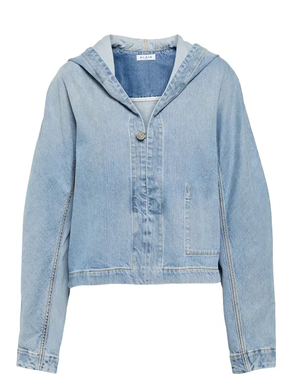 Alaïa Cropped Denim Hooded Jacket - Blue