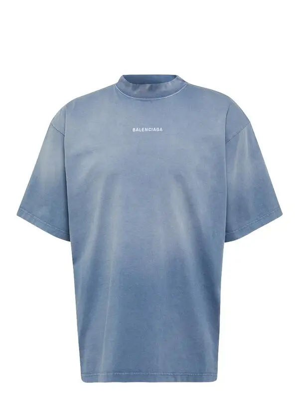 Balenciaga Logo Cotton Jersey T-shirt - Blue