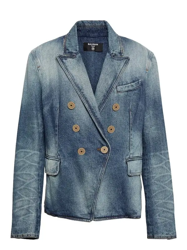 Balmain Double-breasted Denim Jacket - Blue