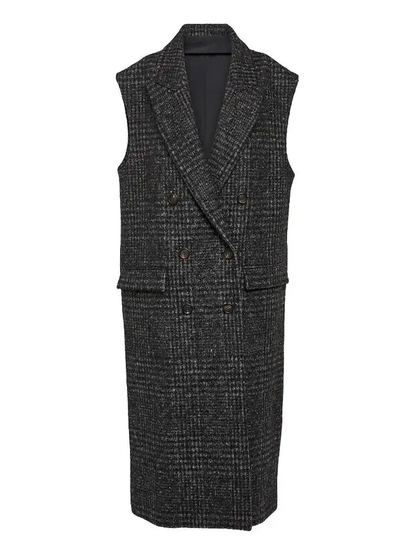 Brunello Cucinelli Checked Wool-blend Coat - Grey