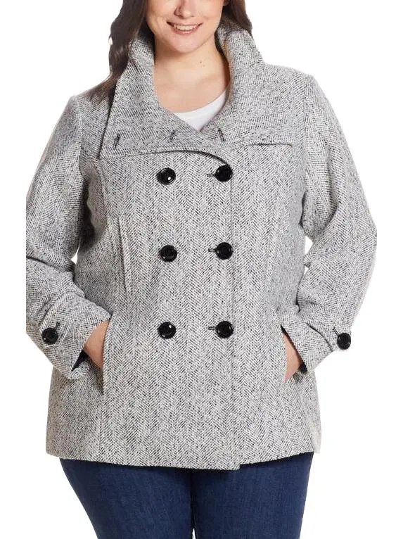 Gallery Double Breasted Pea Coat - Black/ White