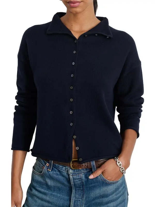 ALEX MILL Taylor Cotton & Cashmere Cardigan - Navy