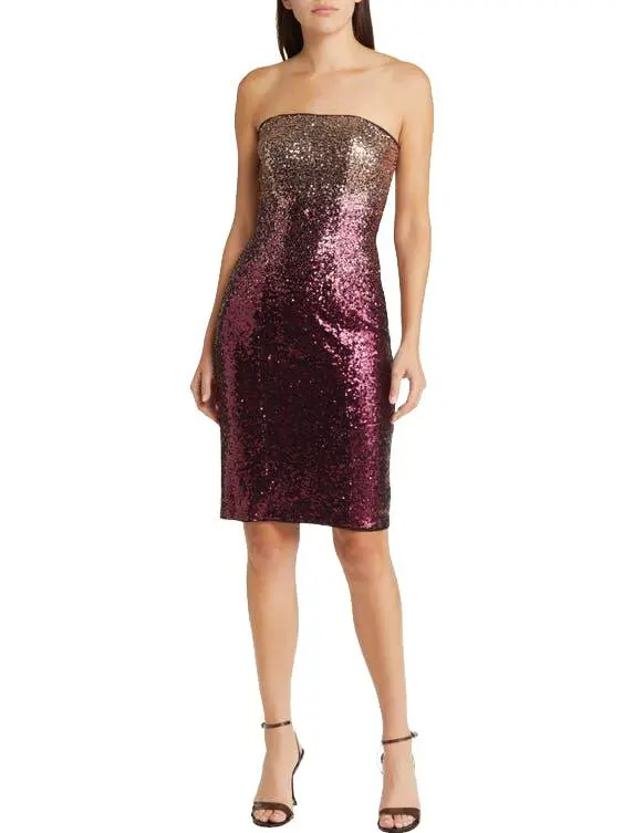 Badgley Mischka Sequin Strapless Cocktail Dress - Fuchsia Multi