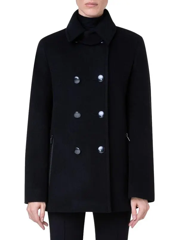 Akris Wool Blend Pea Coat - 009 Black
