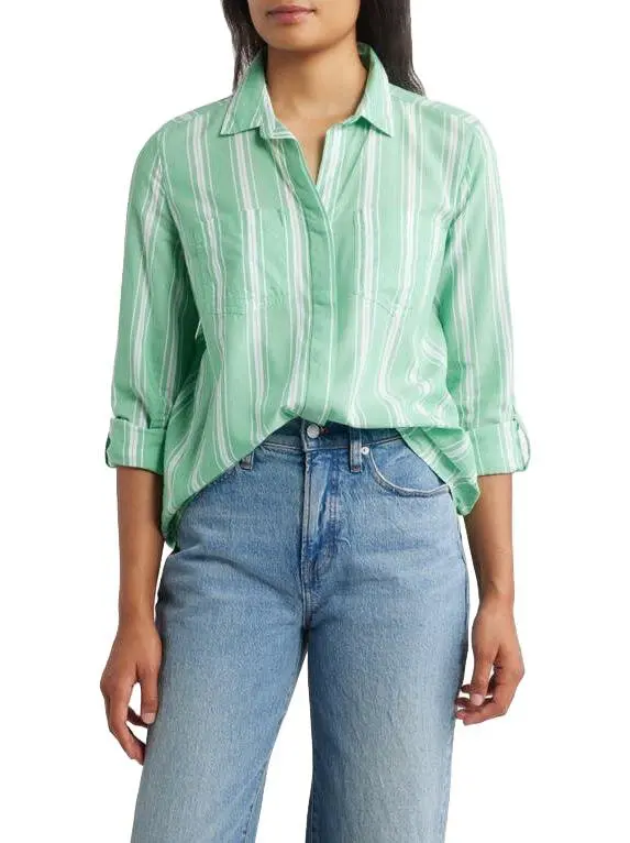 BEACHLUNCHLOUNGE Stripe Cotton & Modal Button-up Shirt - Lawn Green