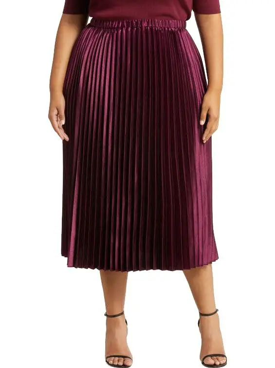 Anne Klein Pleated Satin Midi Skirt - Chianti