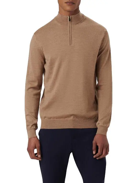 Bugatchi Quarter Zip Merino Wool Pullover - Camel