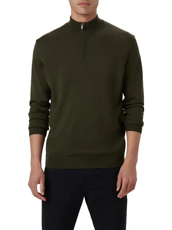 Bugatchi Quarter Zip Merino Wool Pullover - Khaki