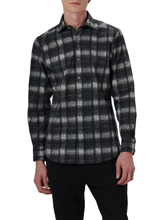 Bugatchi Axel Shaped Fit Plaid Stretch Cotton Button-up Shirt - Black
