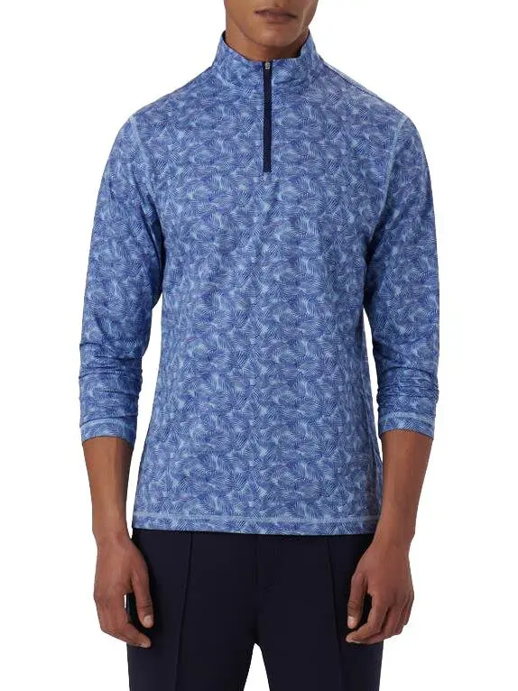 Bugatchi Ooohcotton® Frond Print Quarter Zip Pullover - Air-blue