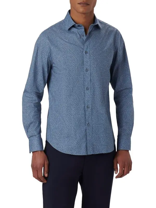 Bugatchi Axel Stria Print Stretch Cotton Button-up Shirt - Dusty-blue
