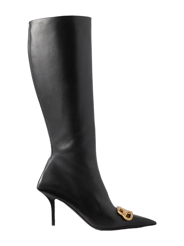 Balenciaga Embellished Leather Knee High Boots - Black