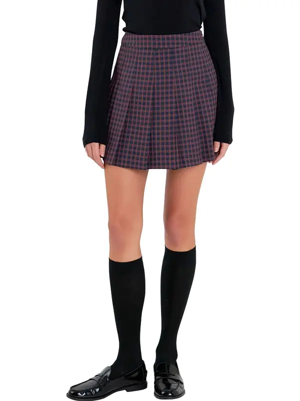 English Factory Pleated Check Skort - Navy