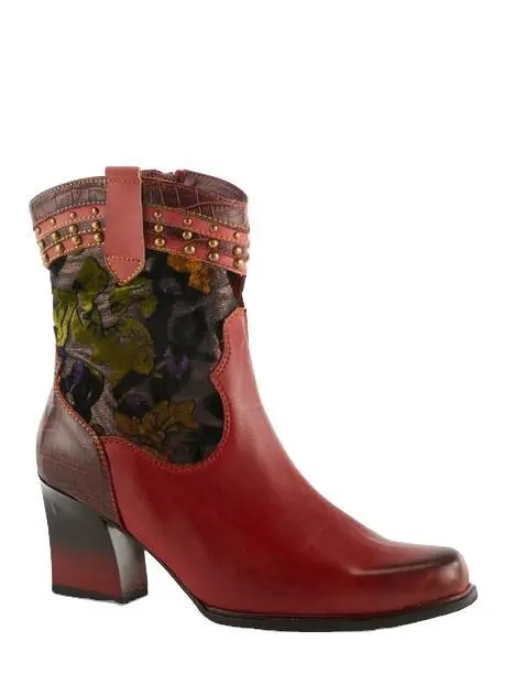 SPRING STEP SHOES Happytime Embossed Bootie - Red Multi