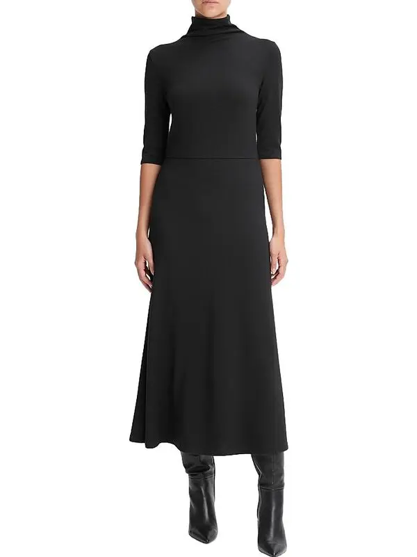 Vince Elbow Sleeve Turtleneck Dress - Black