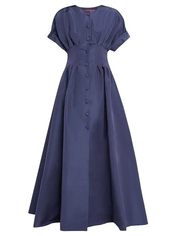 Carolina Herrera Corset-waist Button-front Gown - Dkblue