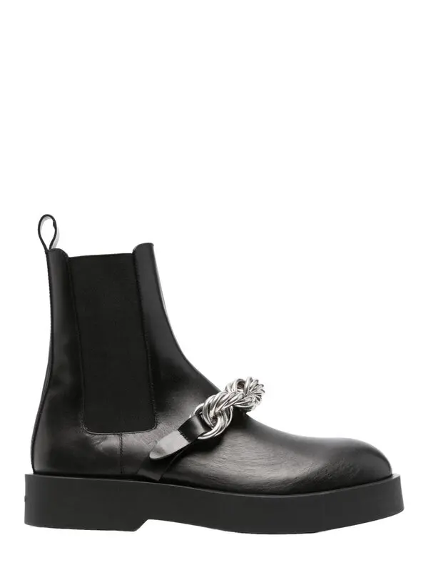 JIL SANDER Chain-link Ankle Leather Boots - Black