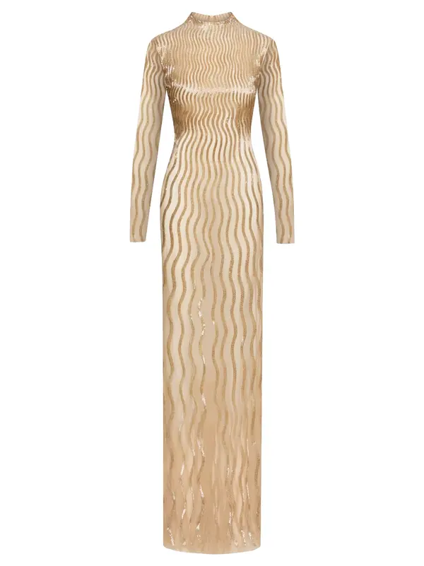 Oscar De La Renta Sequinned-wave Tulle Gown - Gold