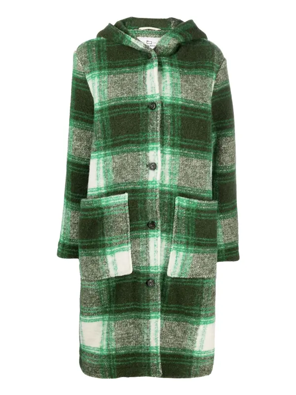 Woolrich Checked Hooded Wool-blend Coat - Green