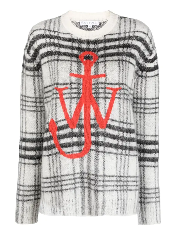 JW Anderson Logo-embroidered Check-pattern Jumper - White